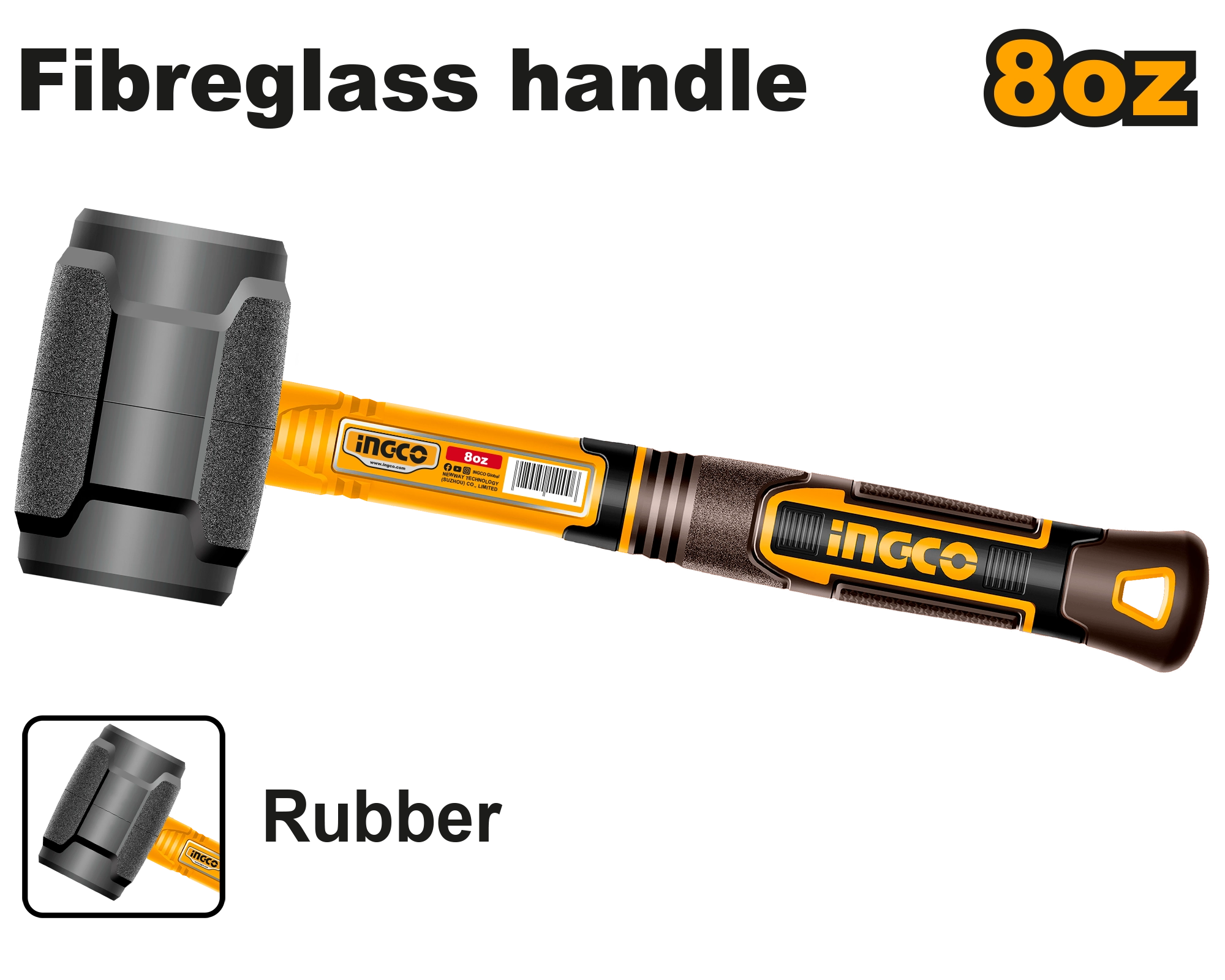 RUBBER HAMMER INDUSTRIAL 8oz INGCO (BLACK) (HRUH8808). Hammer