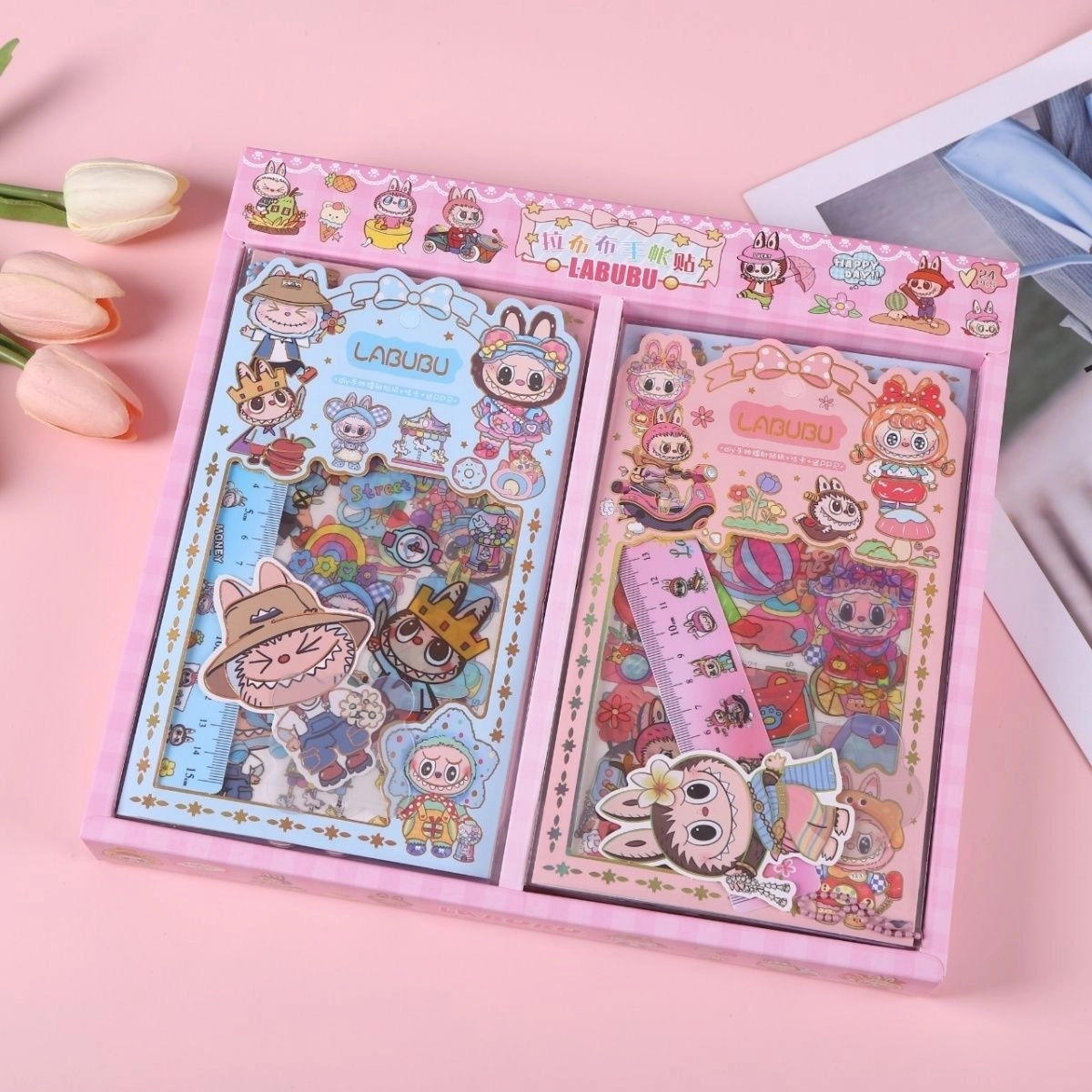 Labubu Cute Journal & Sticker Set – Japanese Anime Cartoon PET Material ...