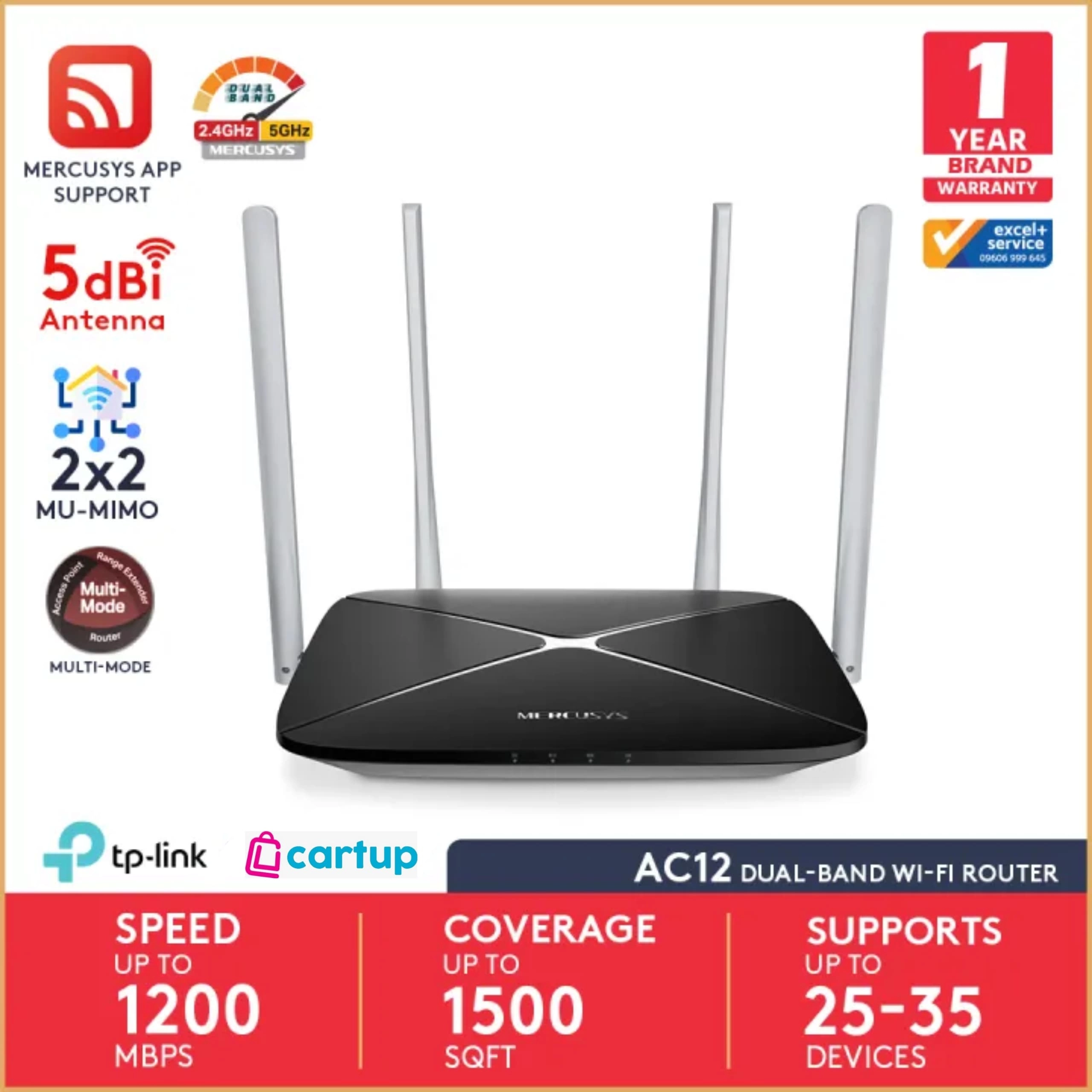 Mercusys AC12 AC1200 Dual Band Wireless Router with Multi-Mode