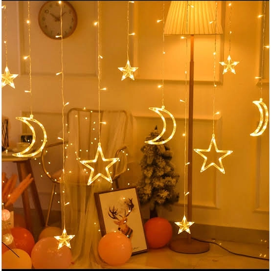 Led Star Moon Lights,Window Curtain String Light Moon Star Light