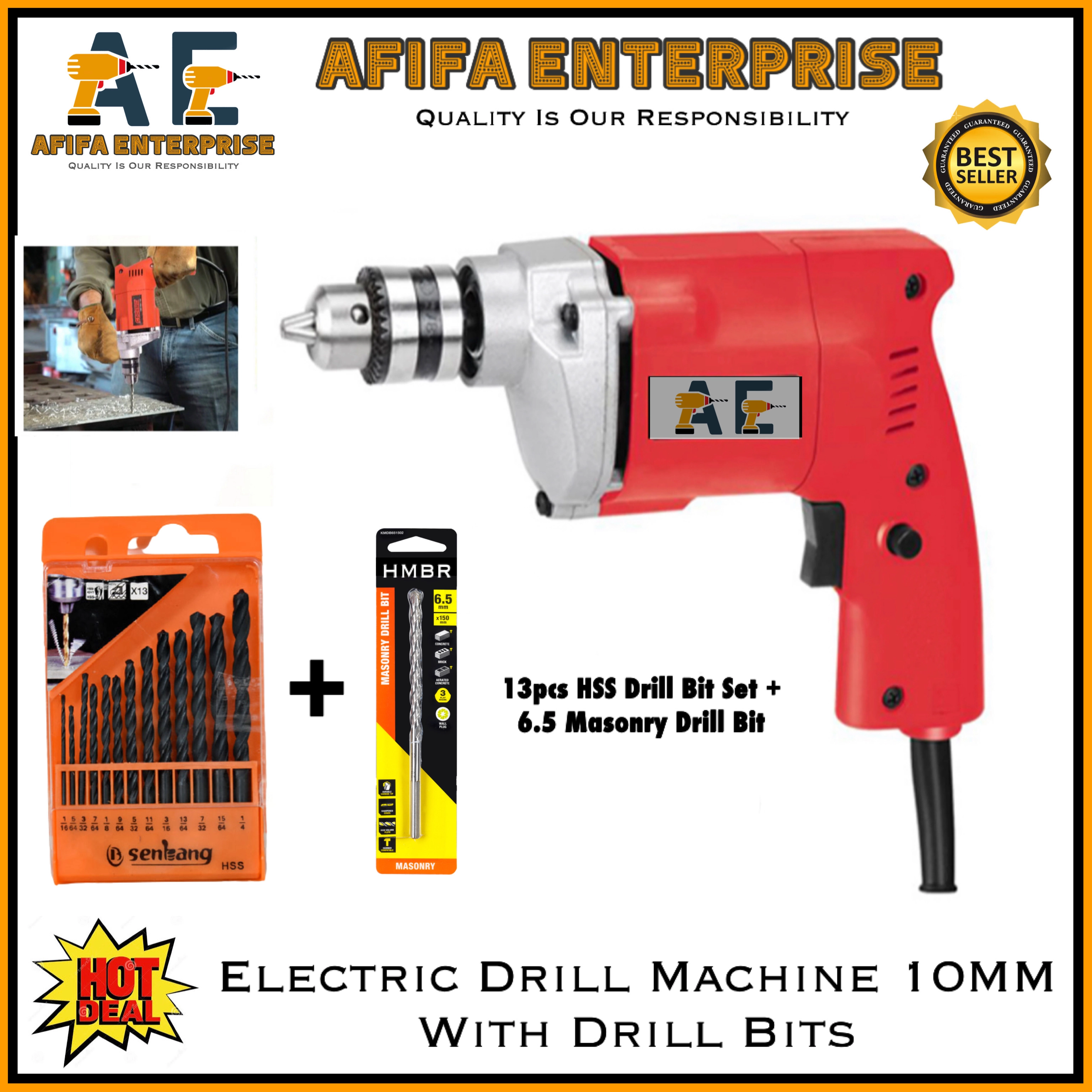 Best Electric Drill Machine 10mm With 13pcs Drill Bit Set For Household