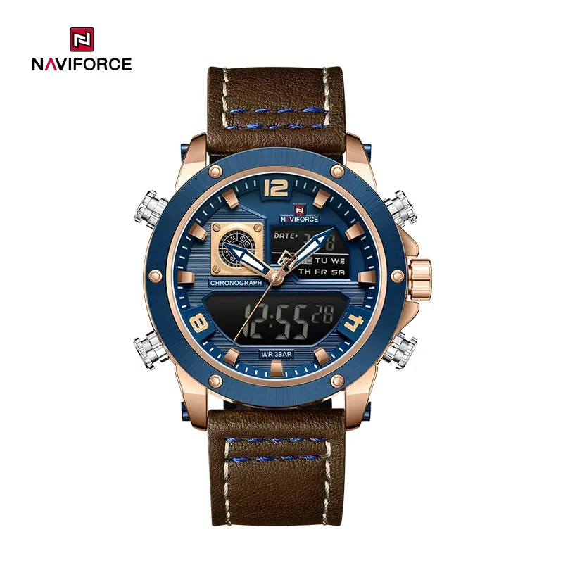 NAVIFORCE 9236 Luxury Men Wrist Watch Double Display Leather High ...