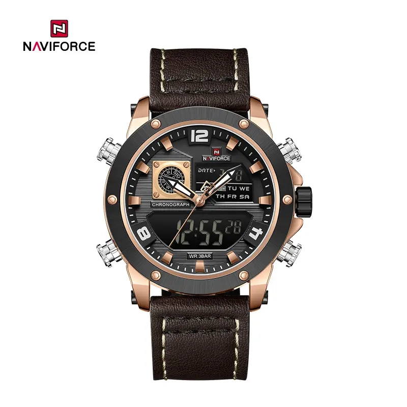 NAVIFORCE 9236 Luxury Men Wrist Watch Double Display Leather High ...