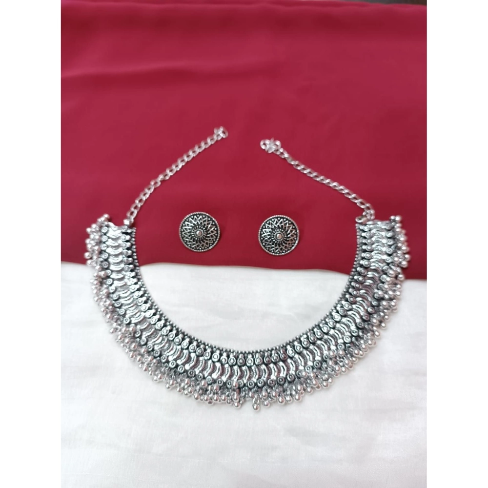 German silver indian silver choker necklace with earring set for women