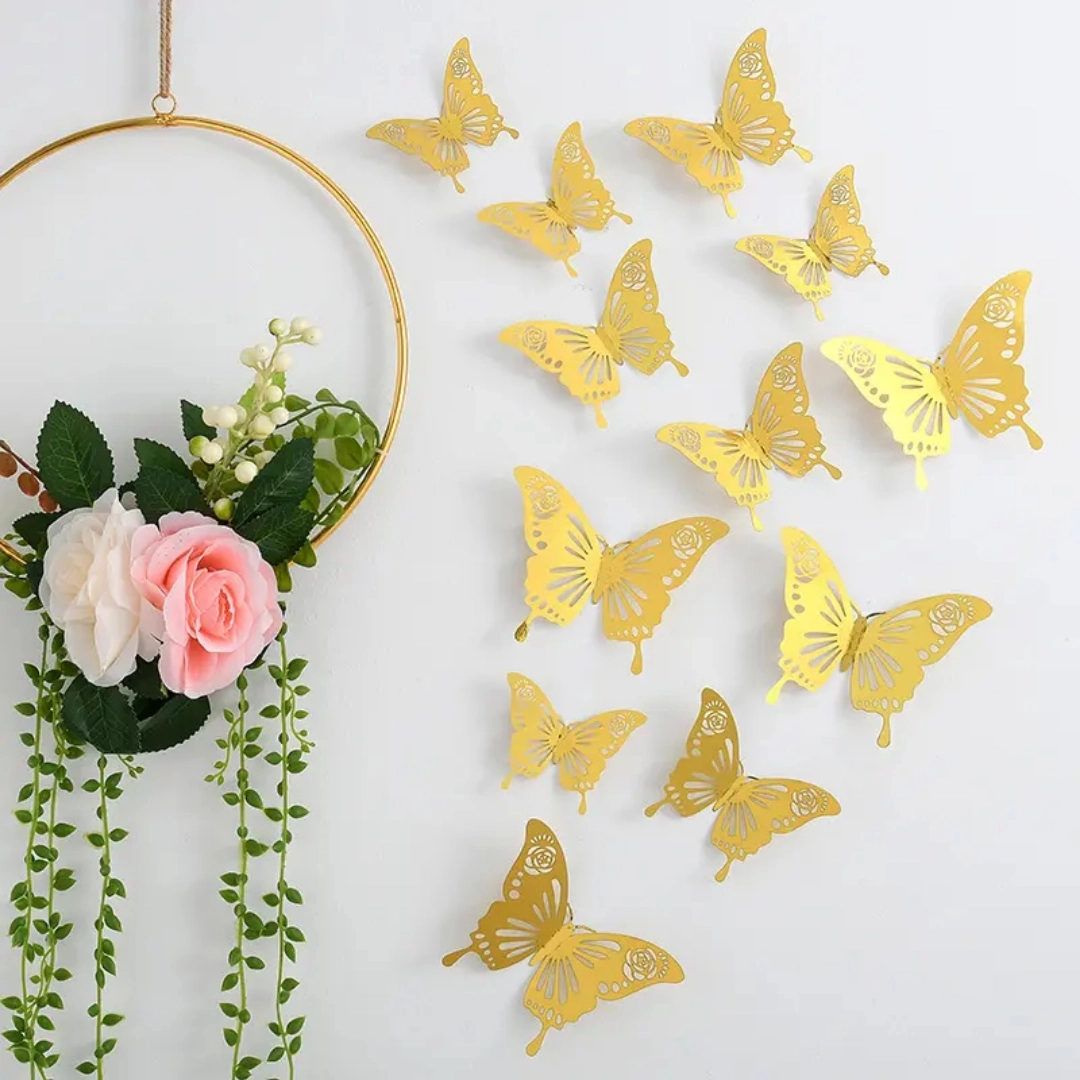 12 PCS Gold 3D Butterfly Wall Stickers – Elegant Art Decal for Room ...