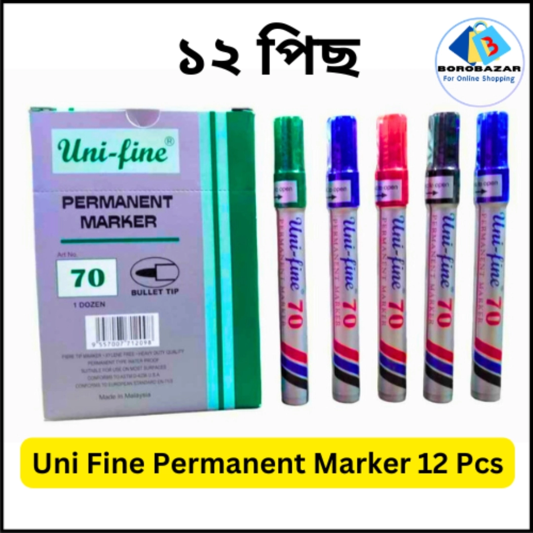 Uni fine Permanent Marker Pen - Black - 12pcs