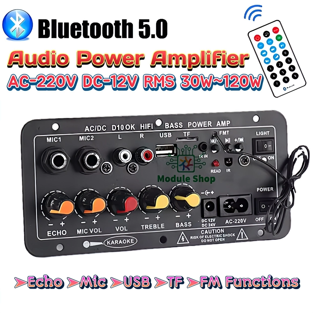 D10 Bluetooh Audio Amplifier 30W-120W AC-220V DC-12V Echo USB MIC FM ...