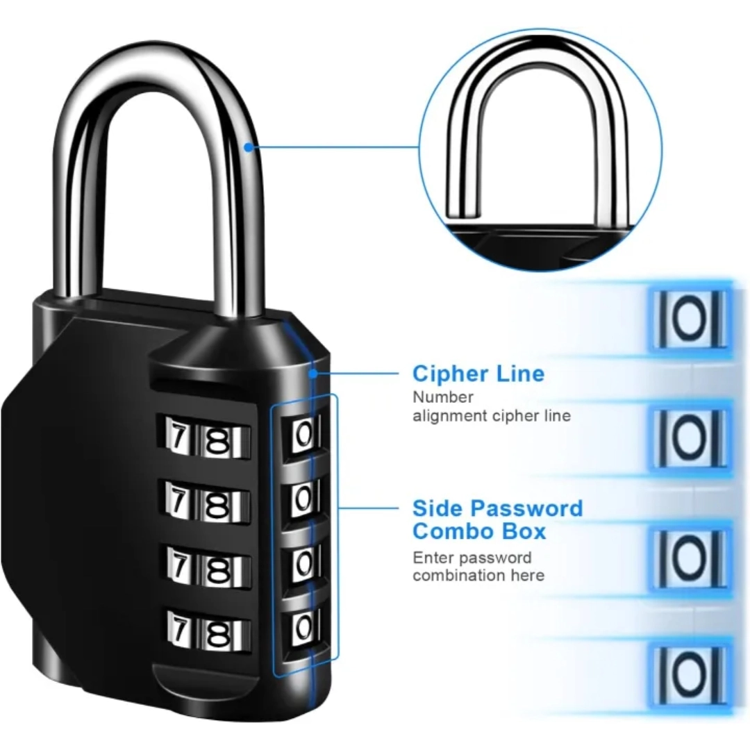 Combination Padlock 4 Digit Padlock, Zinc Alloy Code Padlock, No Need ...