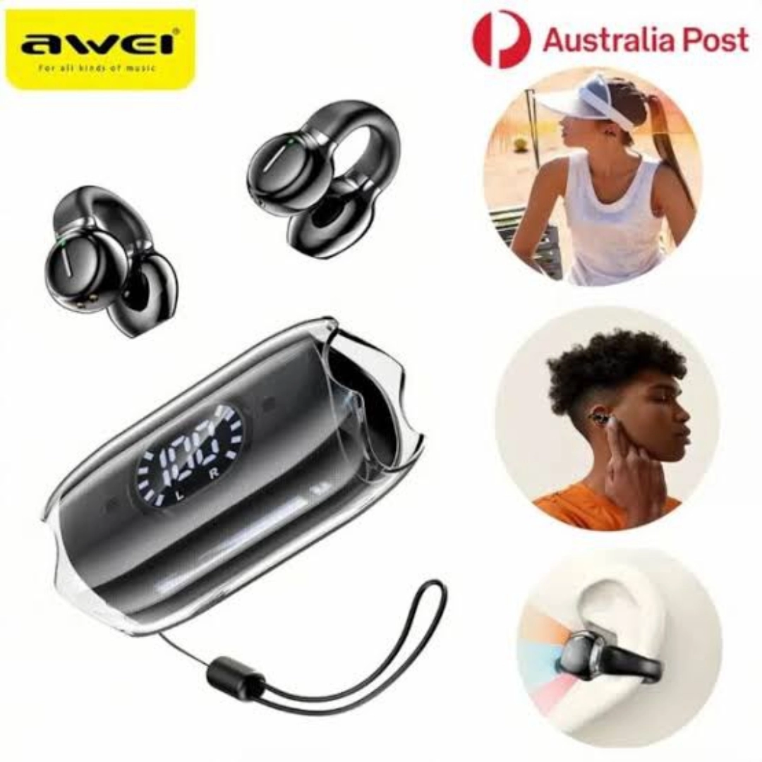 AWEI TZ7 Wireless Earbuds Headphones Digital Bluetooth HIFI LED Clip-on ...