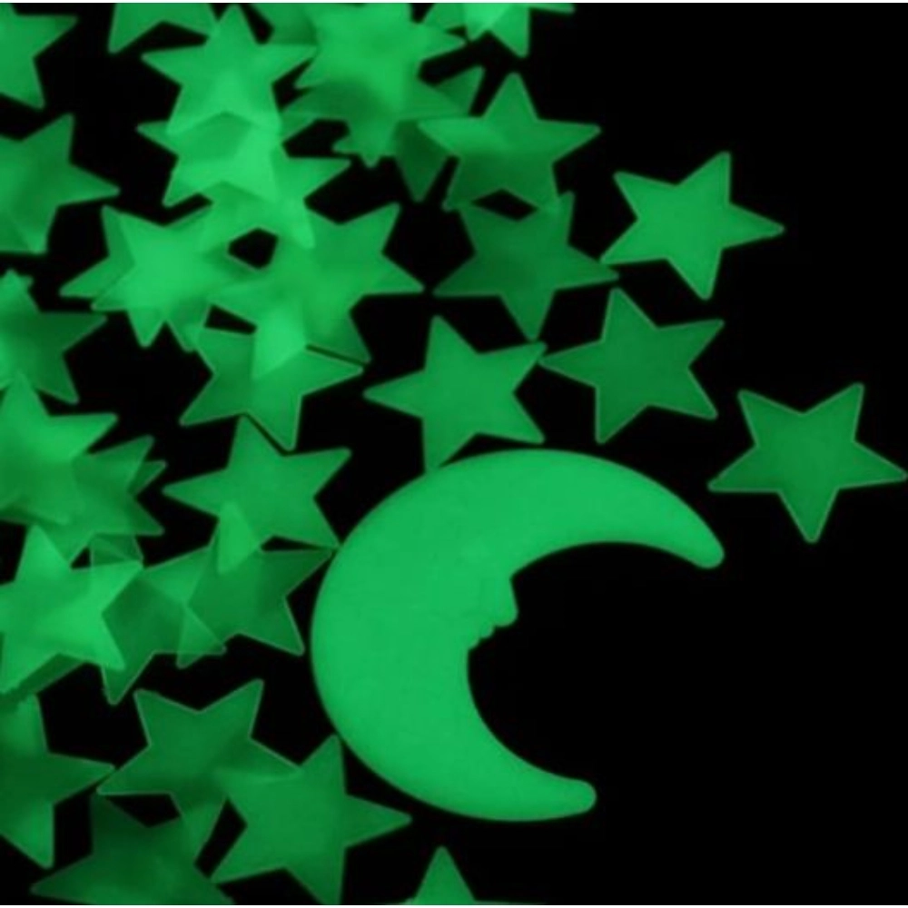 7 Pcs Night Glowing Radium Stars Moon Stickers Glow In The Dark Big And ...