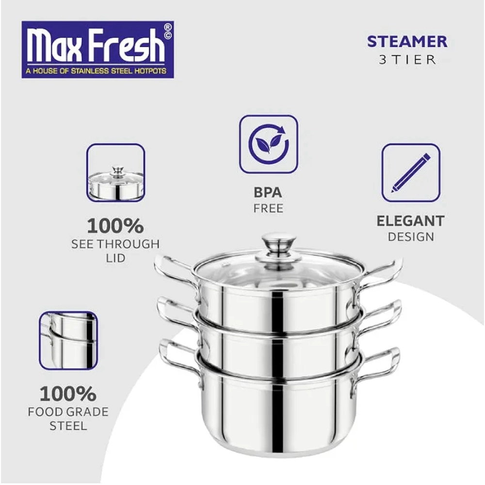 24cm Maxfresh Stainless Steel Steamer/Modak/Momo Maker with See through ...
