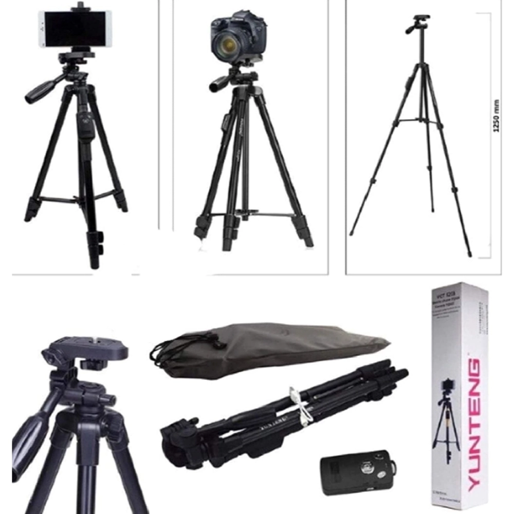 Yunteng 3388 tripod dslr camera mobile Professional tripod stand - Black