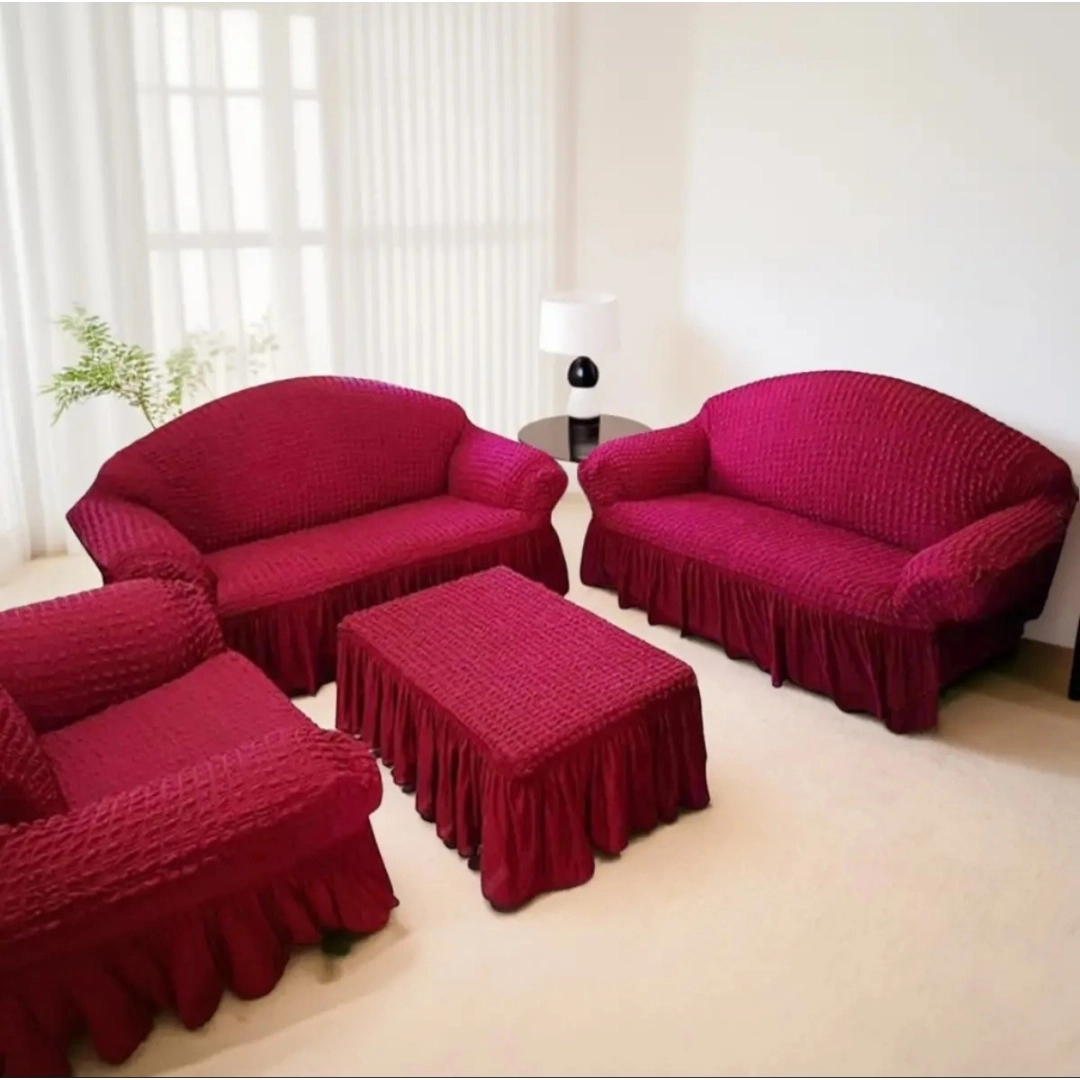2+2+1 seater turkish spandex elastic sofa cover maroon color