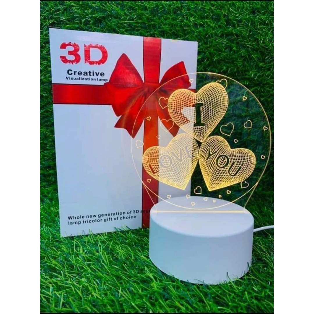3D creative visualization lamp (3 Hearts with I Love You)