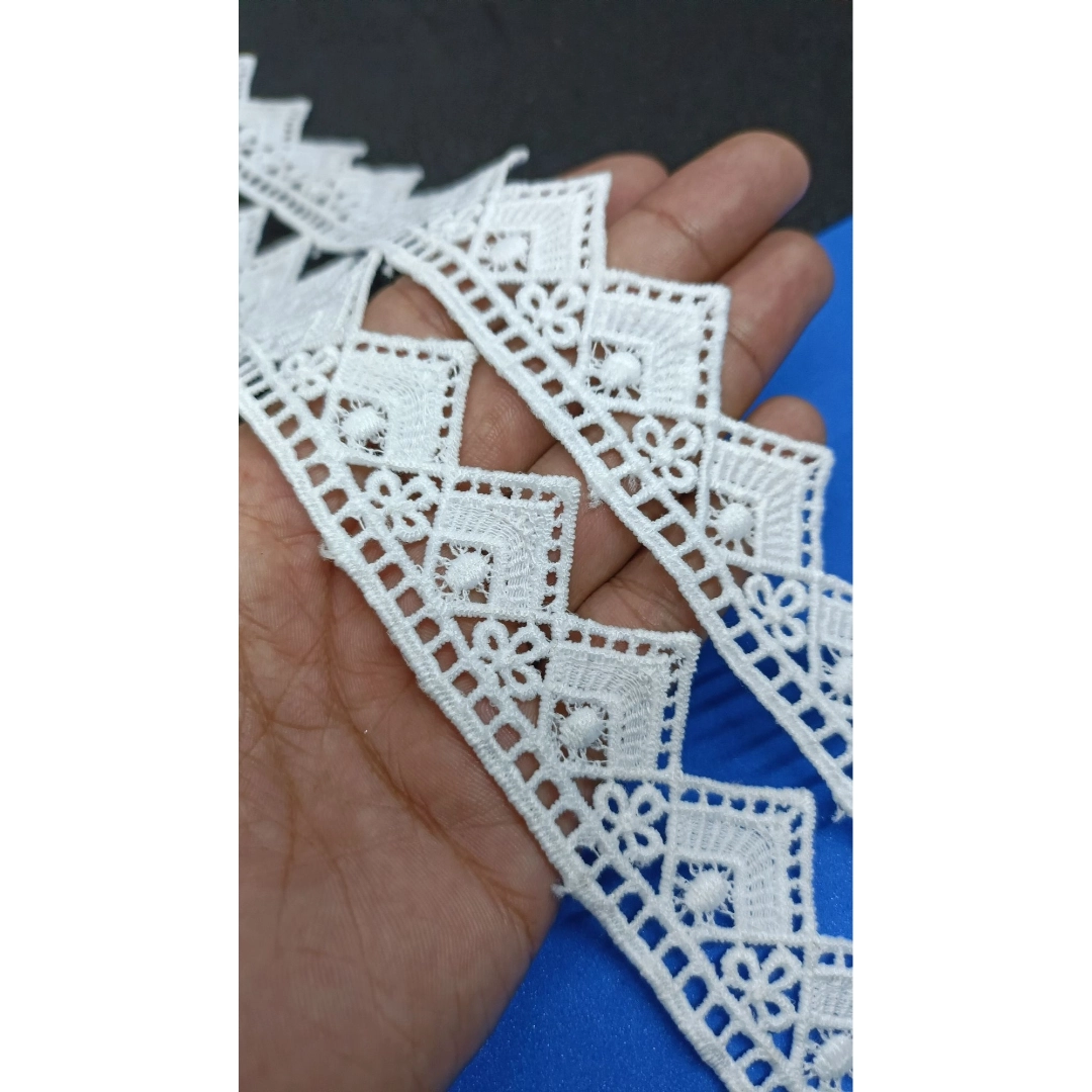 3 Goj Premium White Embroidery Lace Ribbon (2 Designs – Flower & Square ...