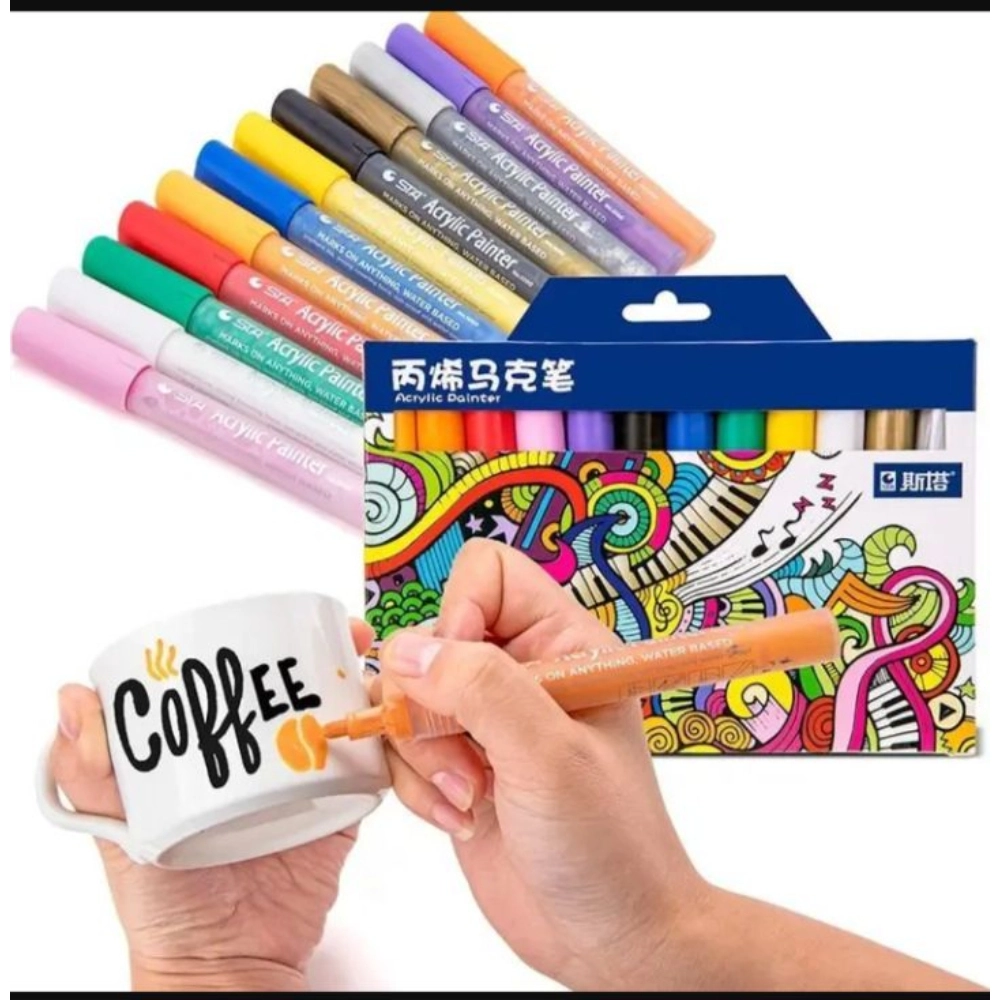 Permanent Acrylic Paint Markers, 12 Colors, Art Permanent Markers for ...