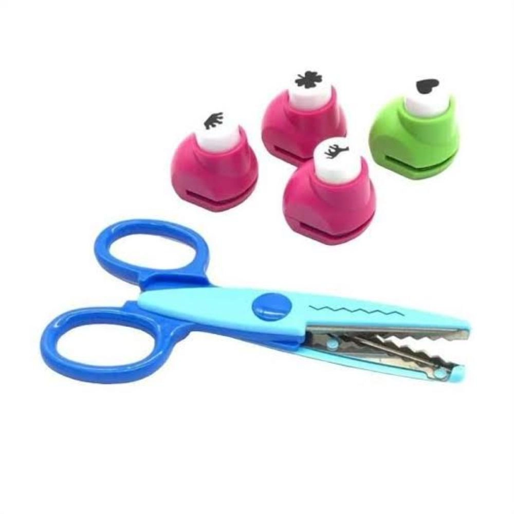 5Pcs Shape Paper Punch Set with Scissors Scrapbooking Border Punchers for