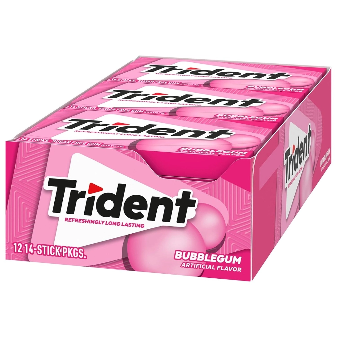 Trident Bubblegum Sugar-Free Chewing Gum, 12 Packs of 14 Pieces (168 ...