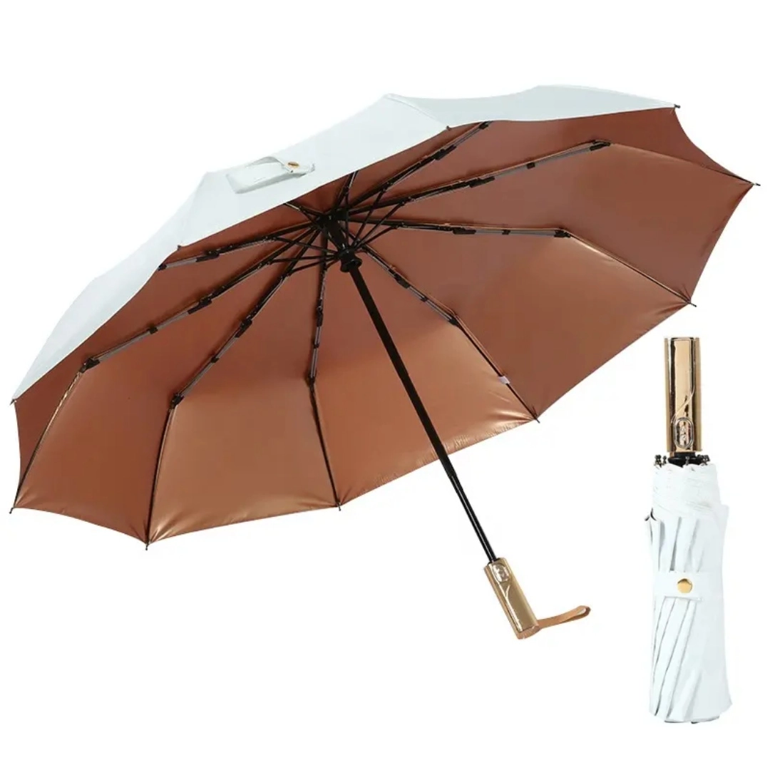 Luxury 10 Ribs Automatic 3 Folding Umbrella Titanium Gold Sunshade ...