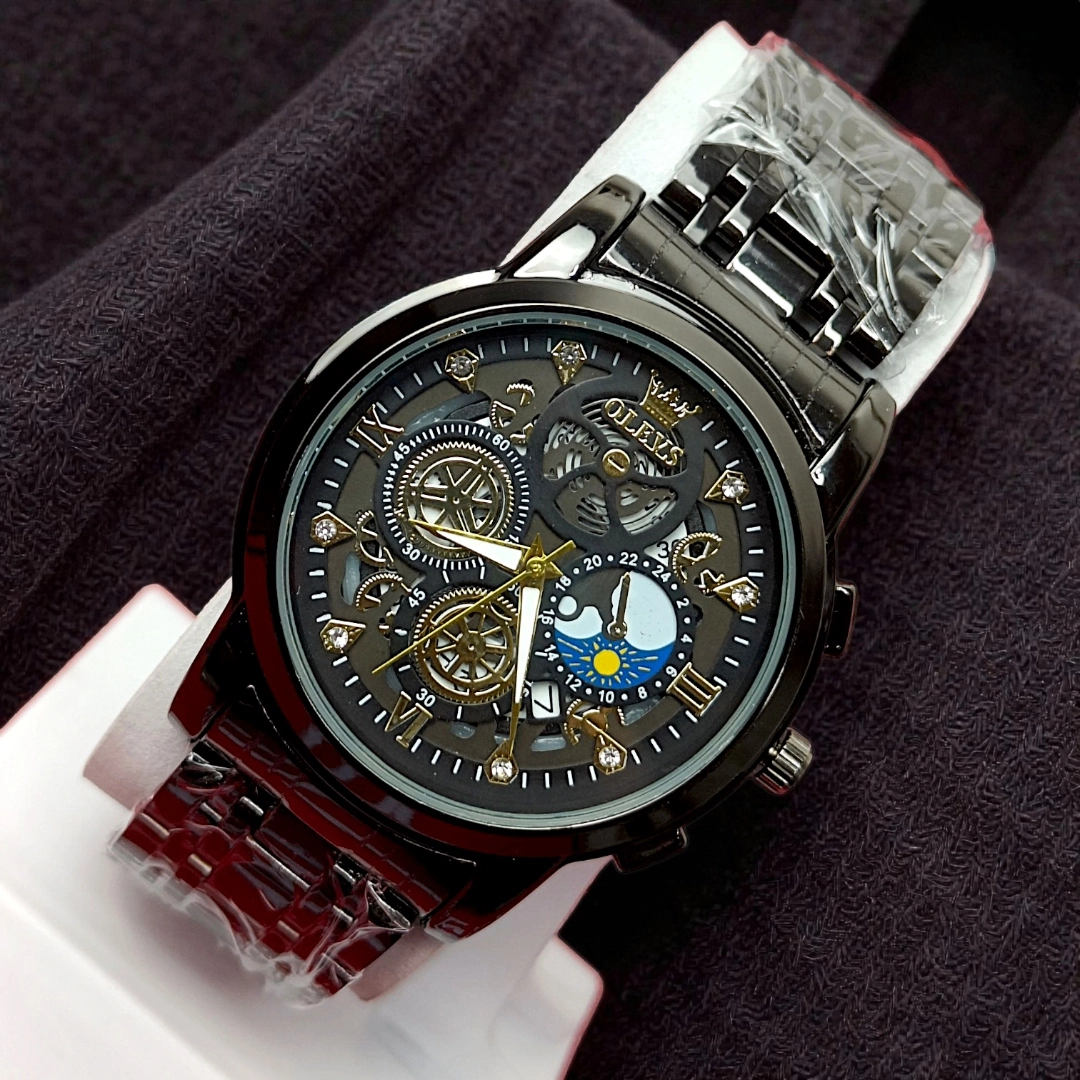 OLEVS Men’s Luxury Automatic Watch - Hollow Skeleton Design with Steel ...
