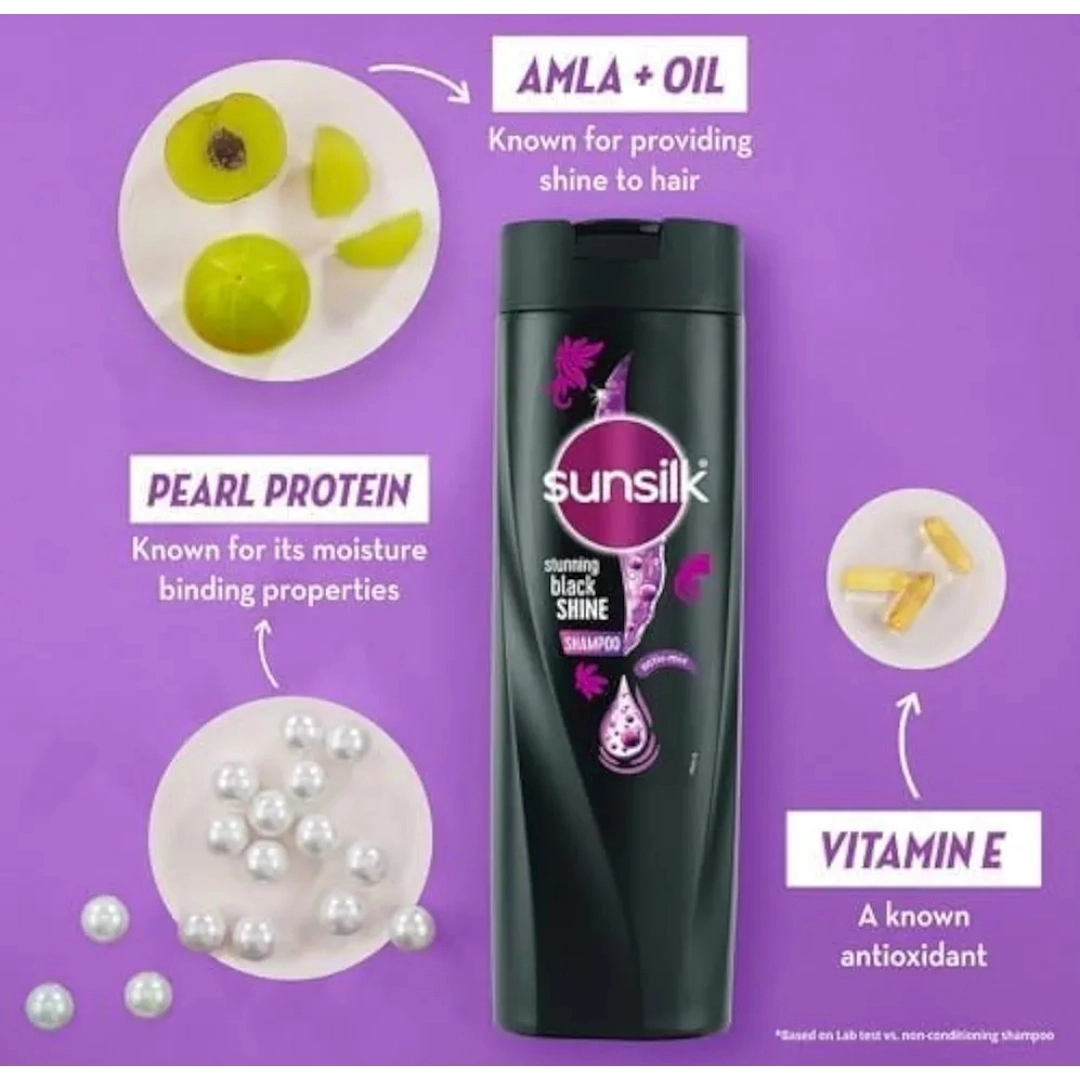Sunsilk Stunning Black Shine Shampoo, With Amla Pearl Extract, Makes ...