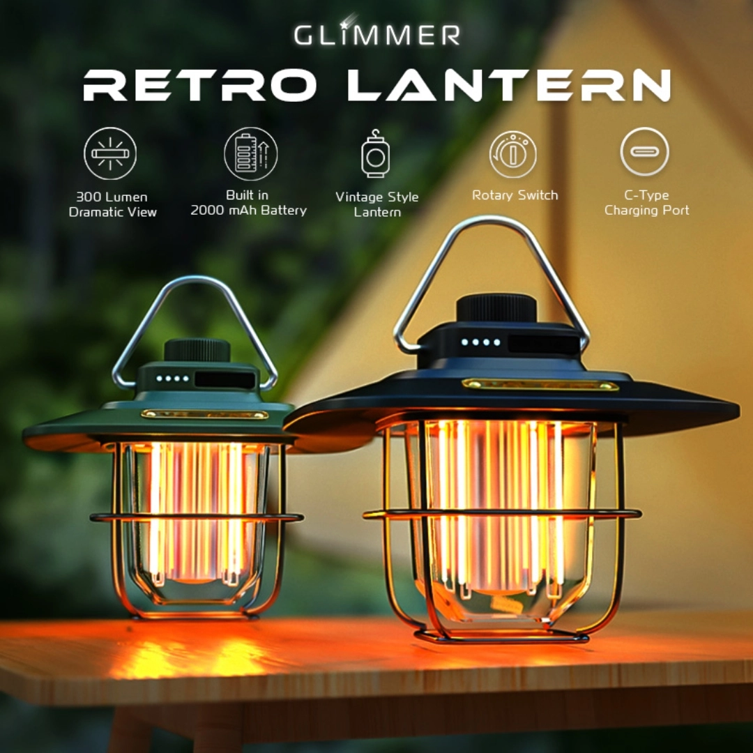 Glimmer Vintage Style Retro LED Camping Lantern 2000mAh 300LM Portable ...