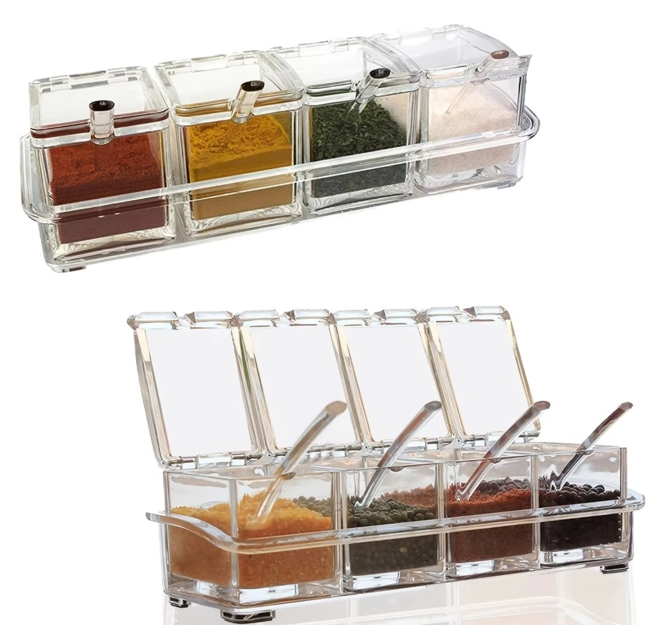 4 Spice Crystal Seasoning Box For Kitchen 4 Pcs Spice Rack Transparent ...