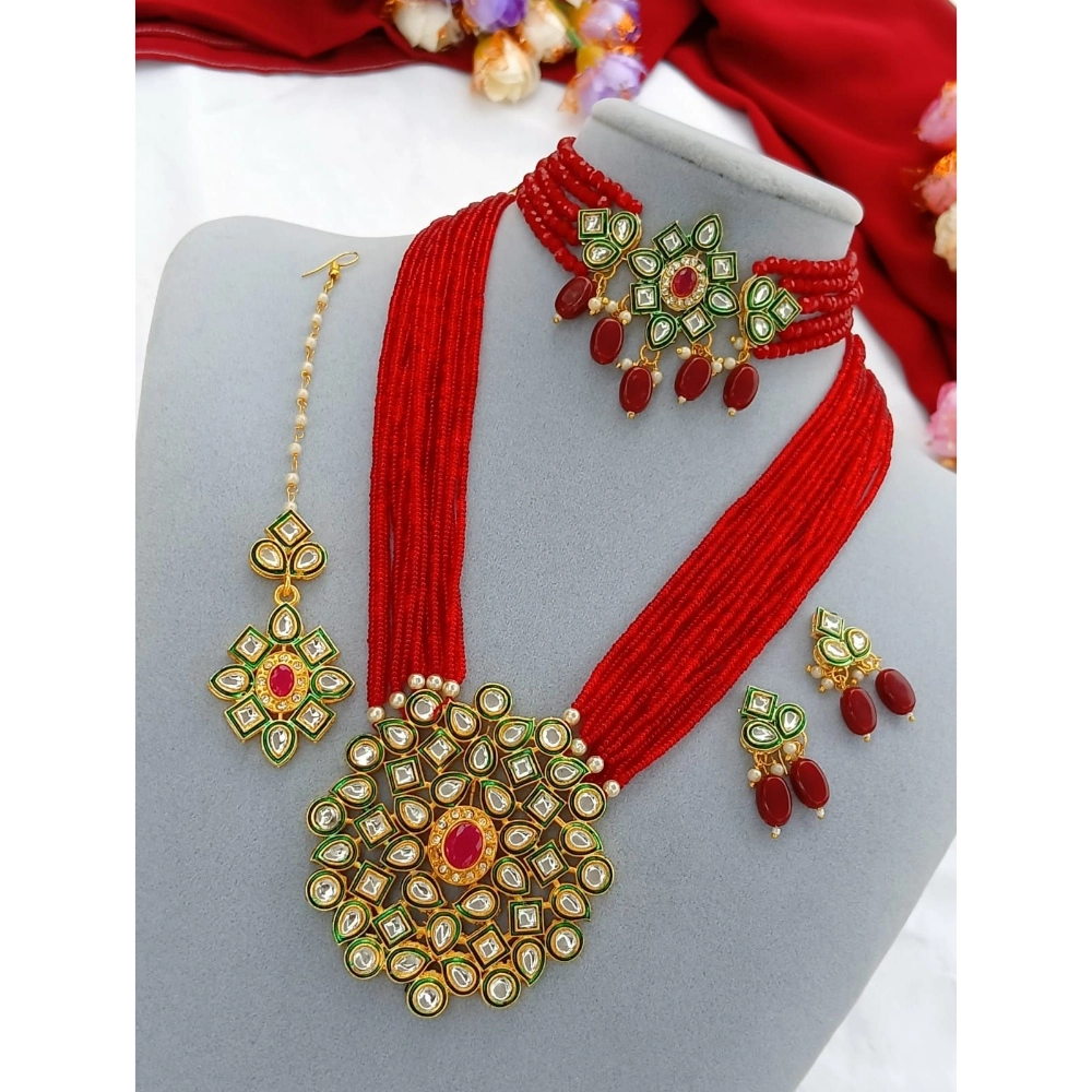 Good quality indian kundin pearl set necklace with earring & tikli set ...
