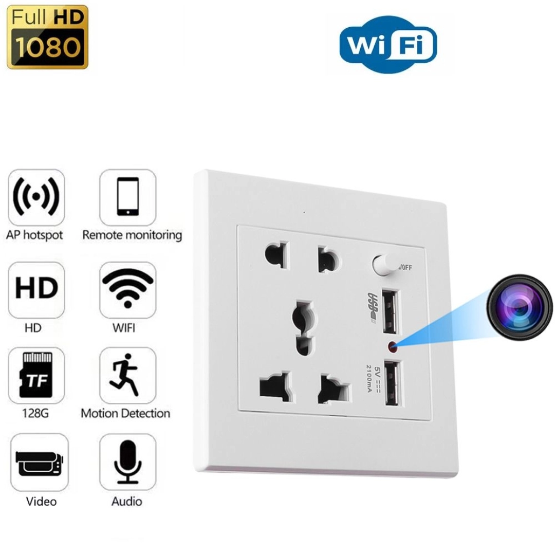Wifi Ip 1080p Camera Dvr Wall Plug Socket Video Record Cctv Wall Camera