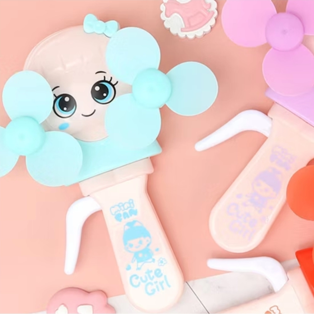 1PC Cute Girl Portable Manual Hand Crank Mini Fan Without Battery