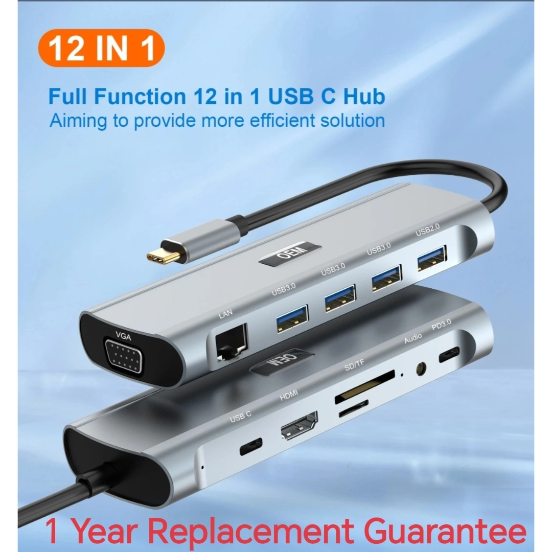 12 in 1 Type C hub/ Docking Station (01 Year Replacement Warranty)