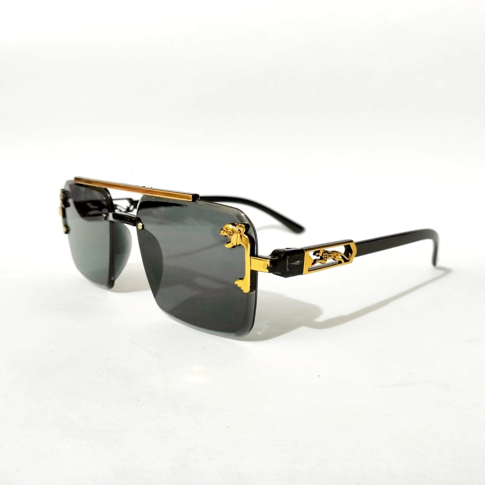 Stylish Rimless Sunglasses for Men – Black Plastic Frame Rectangle ...