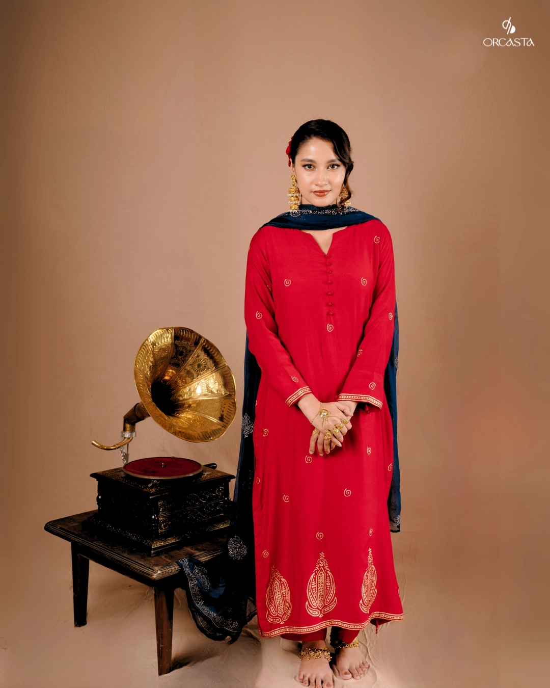 GULSHA Red & Blue Premium Women 3 Piece Salwar Kameez