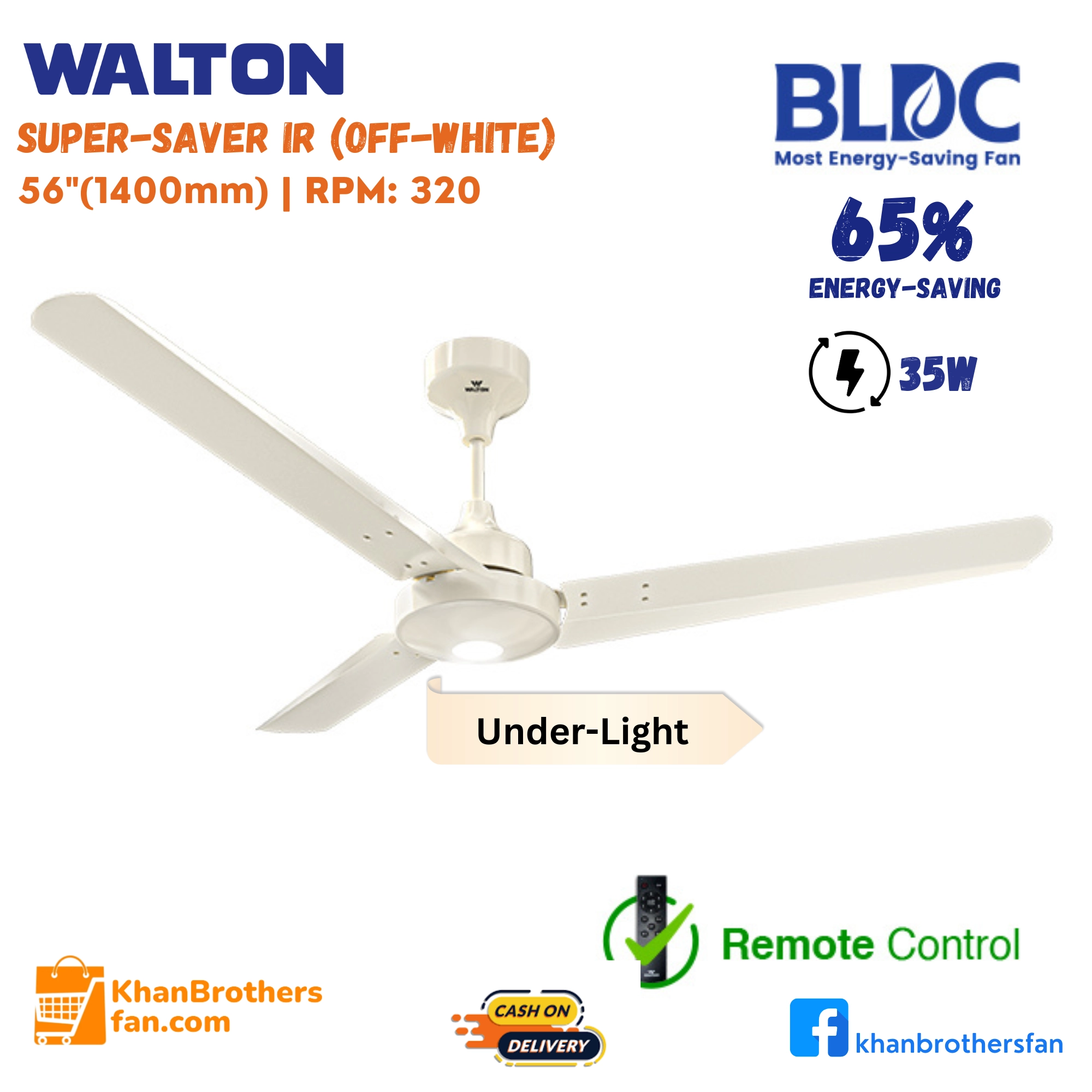 Walton Super-Saver IR BLDC Ceiling fan with IR Remote, Size: 56 inch ...
