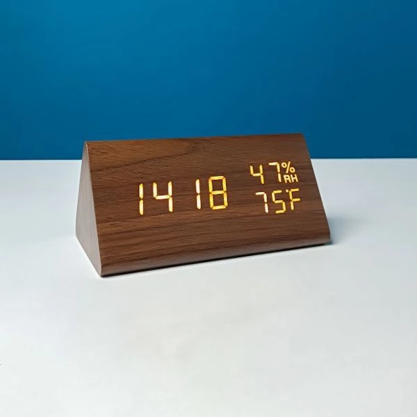 Wooden digital electronic alarm clock triangle wooden clock creative ...