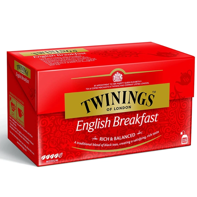 Twinings English Breakfast Black Tea Individually Wrapped Bags, 25 Count (Pack of 1), Smooth ...