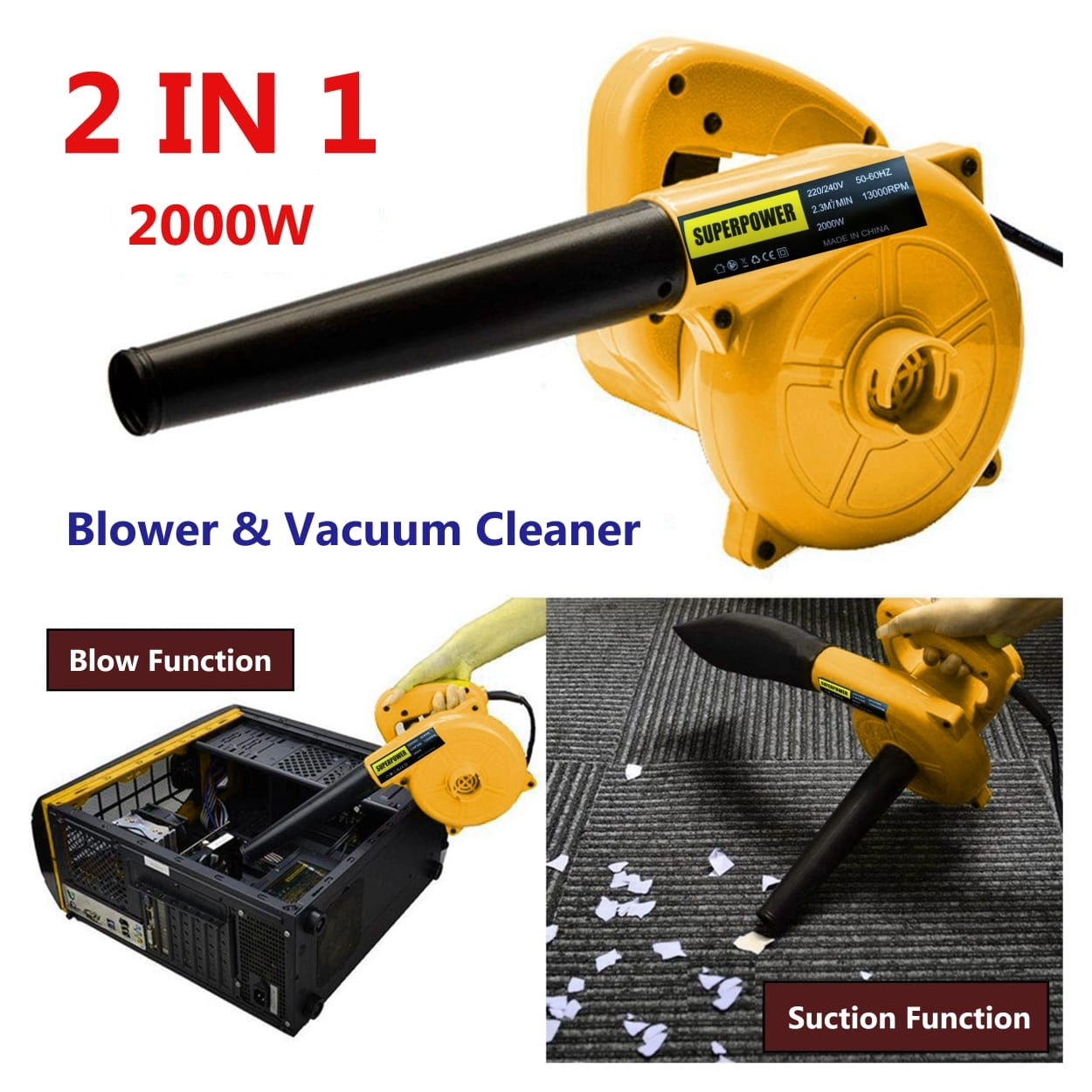 Electric 2 in 1 High speed Air Blower Dust Cleaning machine 1000 watt