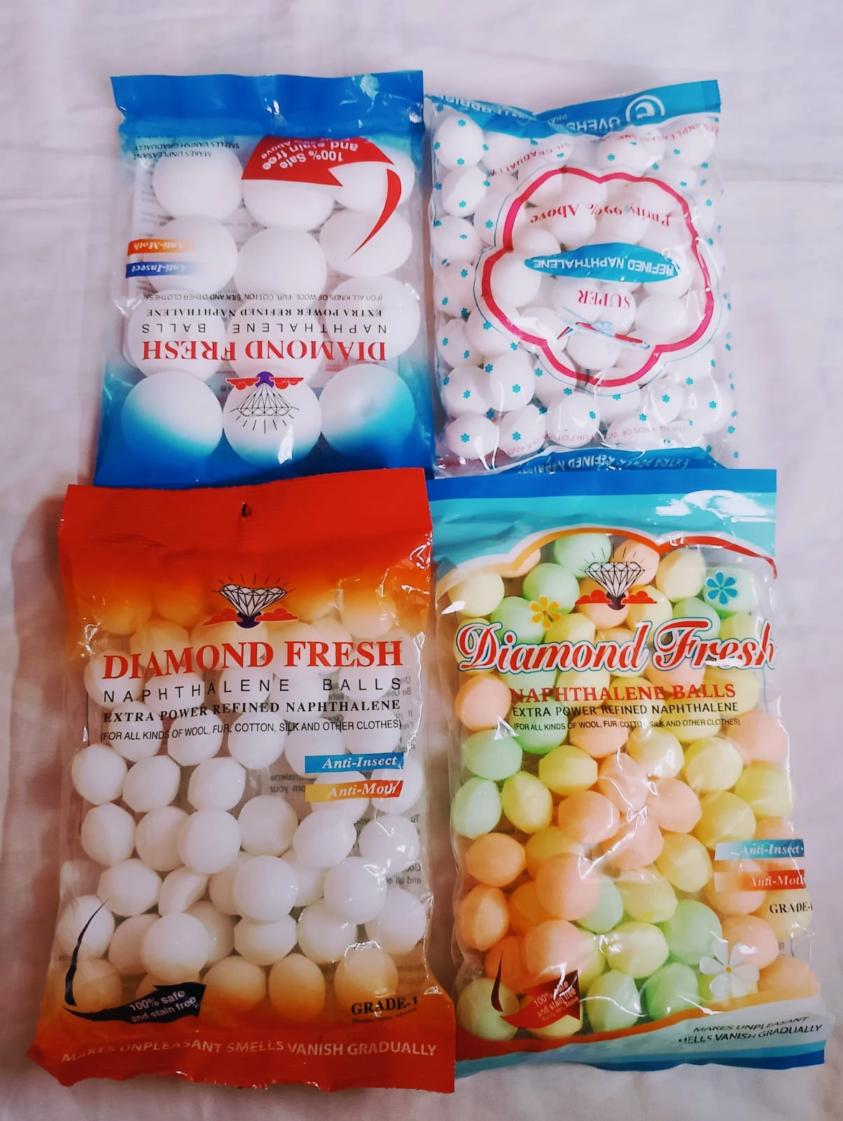 Naphthalene Ball white and colorful 700g grams(4 packets) Combo Pack