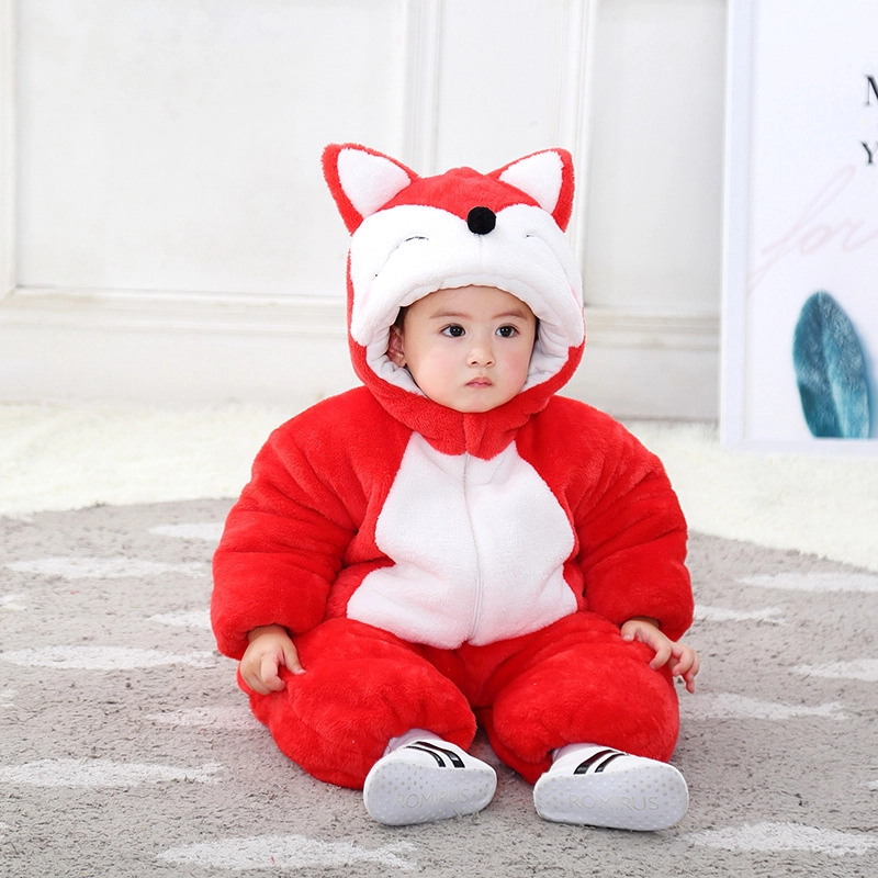 Baby Winter Clothes Jumpsuits Cartoon Character Hooded Flannel Warm