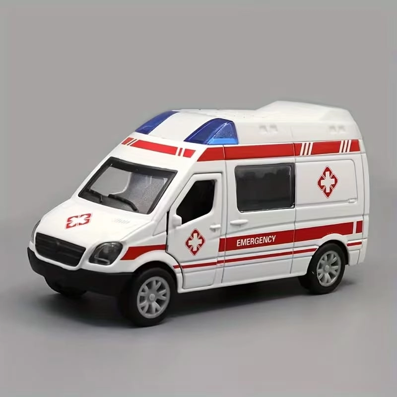 2025 Metal Ambulance Police Fire Truck Pull Back Cartoon Diecast ...