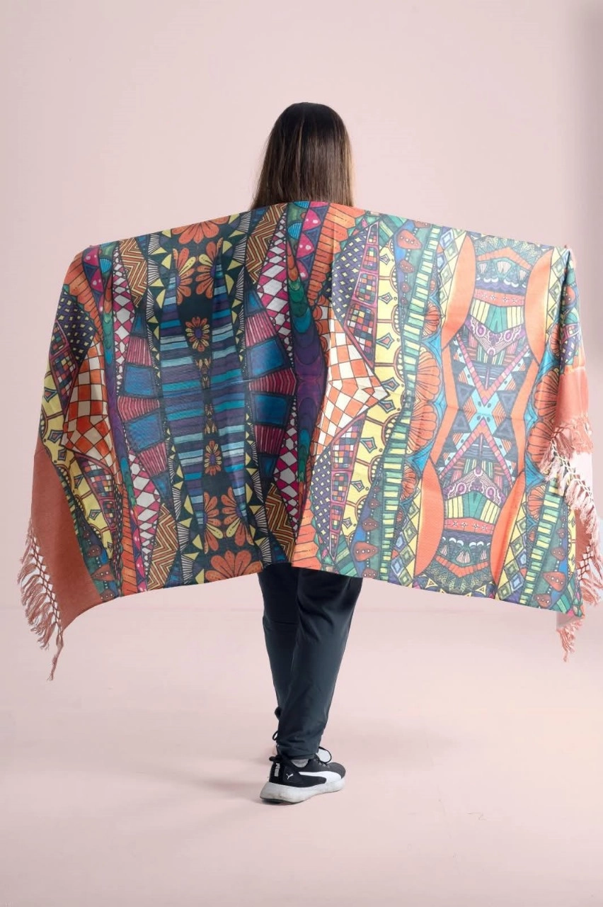 Hand-woven woolen shawl