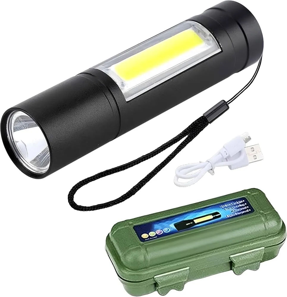 Rechargeable LED Mini Flashlight -Multifunctional Torchlight + COB LED ...