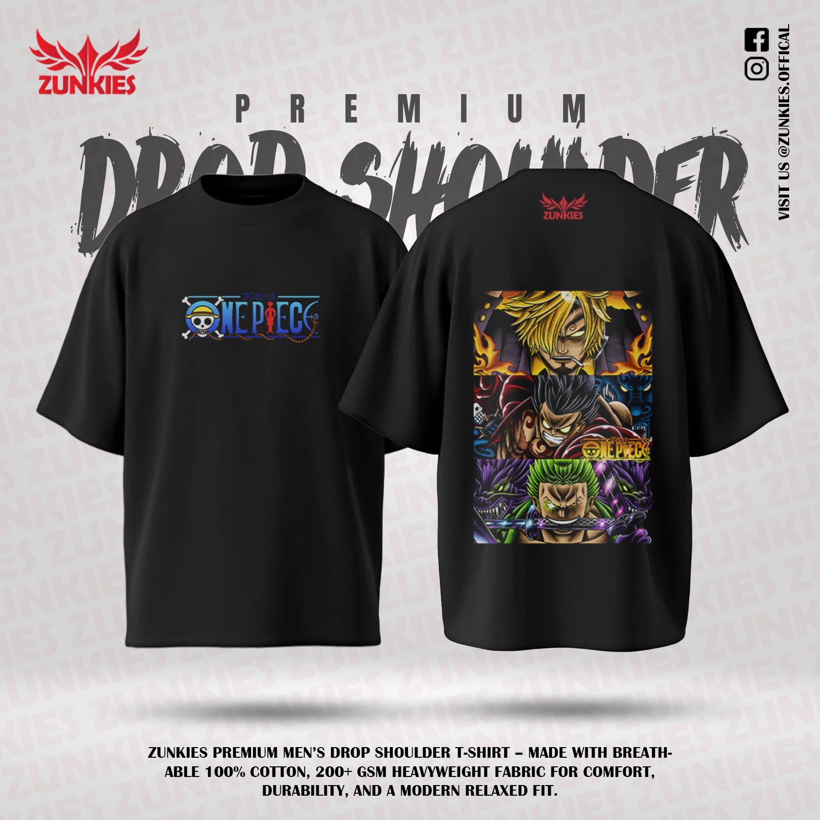 One Peace - Zunkies Premium Collection - Oversized Drop Shoulder T-shirt